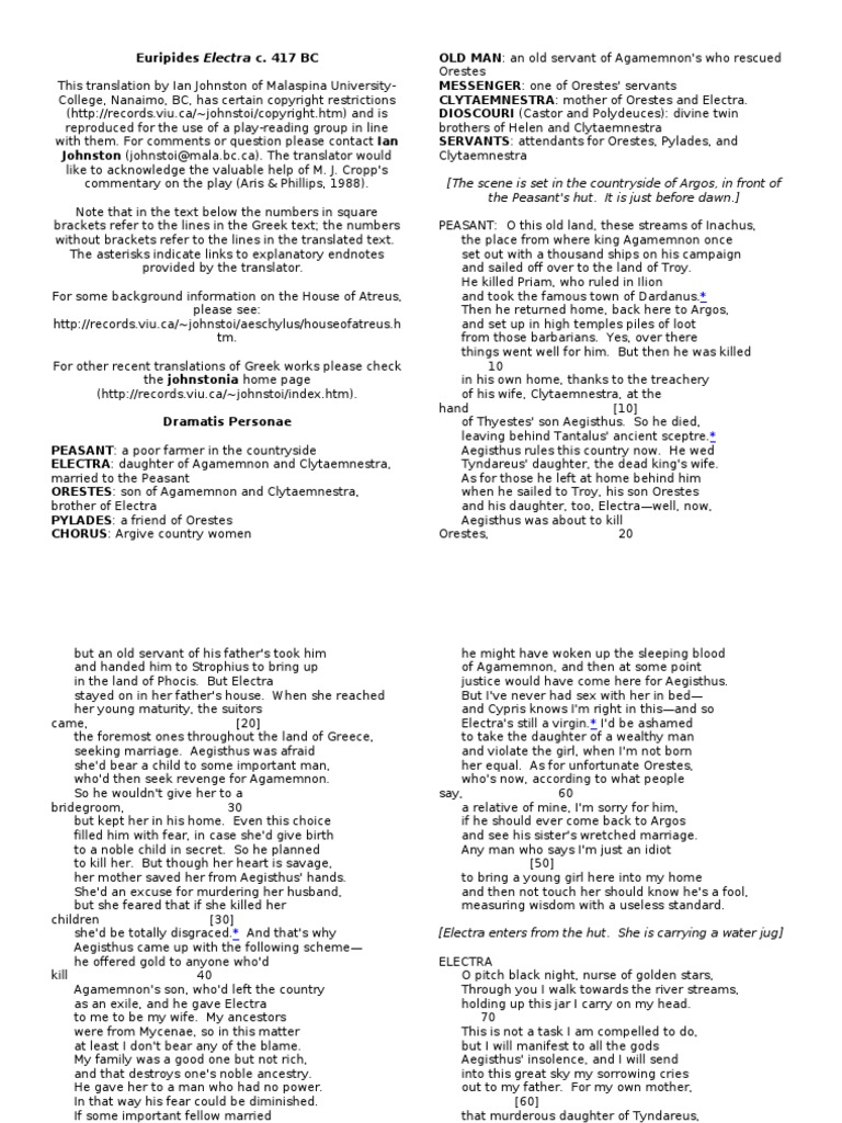 Euripides Electra | PDF | Clytemnestra | Agamemnon