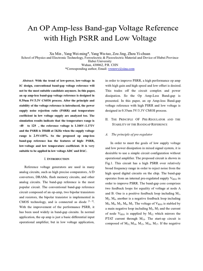 An OP Amp-Less Band-Gap Voltage Reference With High PSRR and Low ...