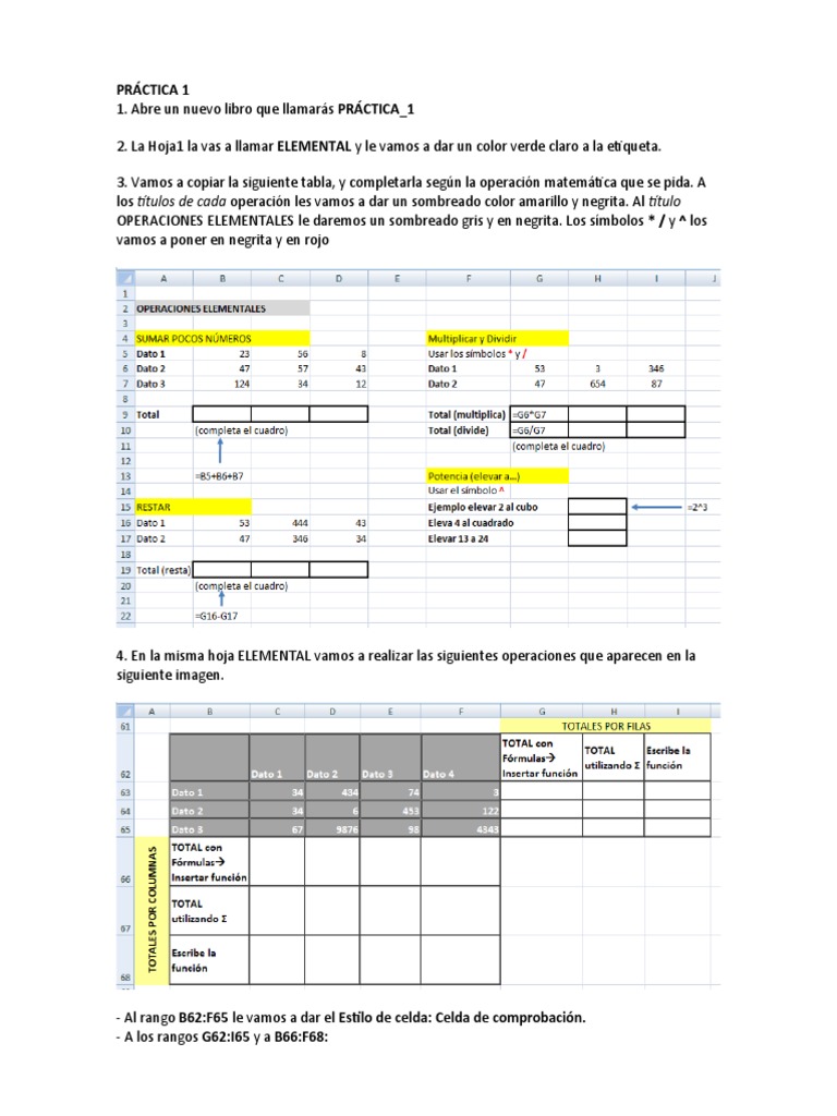 Pracricas EXCEL Ejercicio 1 | PDF