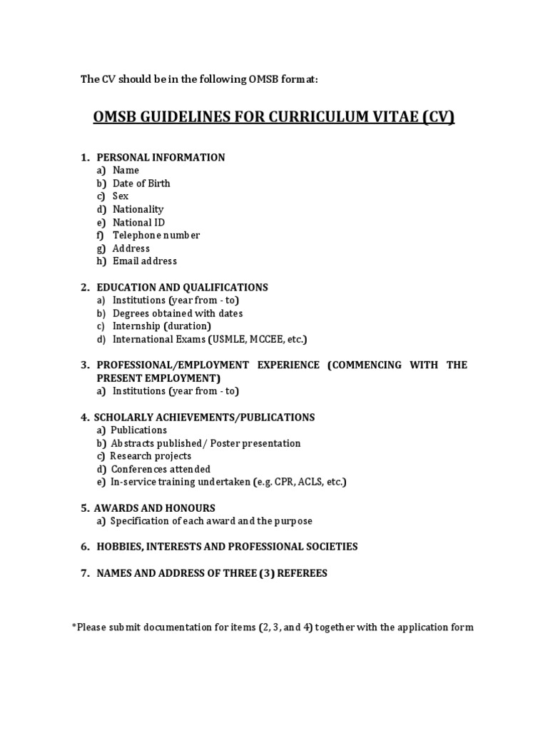 OMSB CV Format Guidelines | PDF | Career & Growth