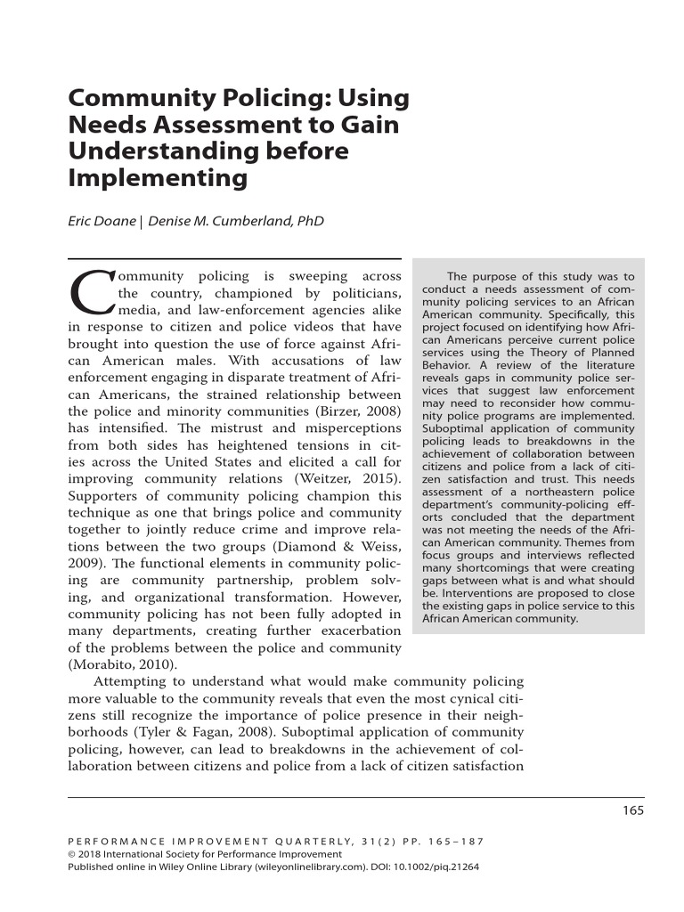 Community Policing: Using Needs Assessment To Gain Understanding Before ...