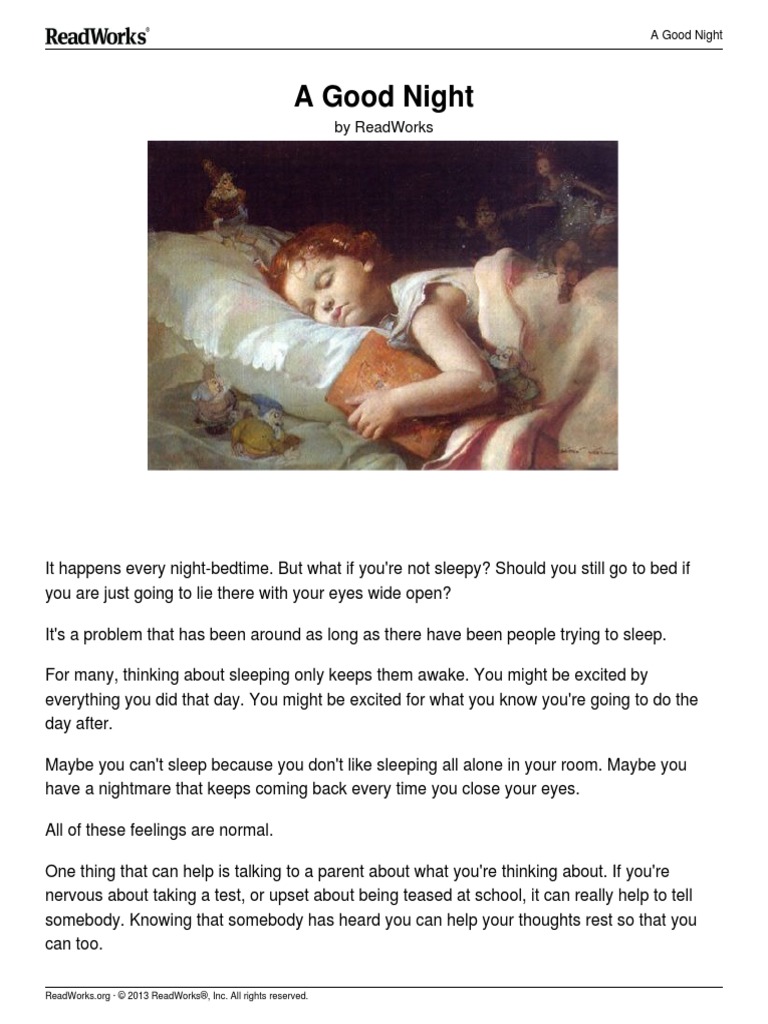 Comprehension A gOOD NIGHT | PDF | Insomnia | Sleep