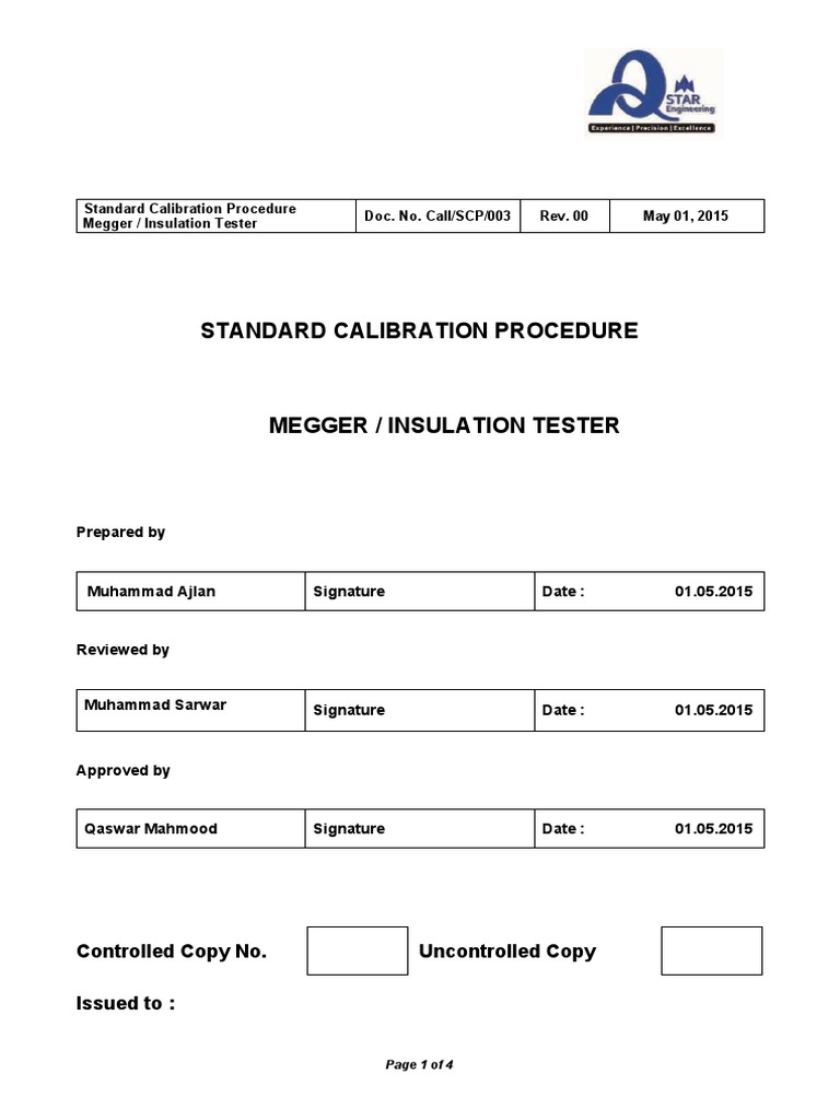 003-Megger - Insulation Tester | PDF | Calibration