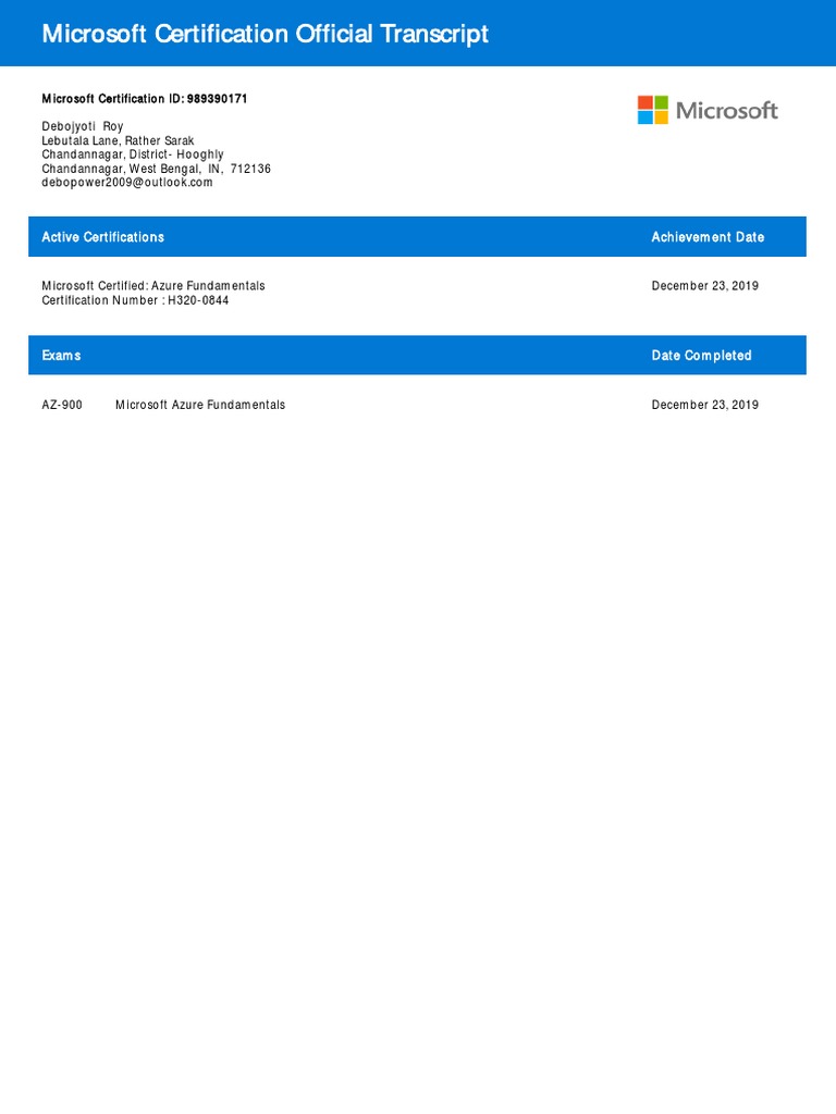 Microsoft Certified Professional Transcript | PDF