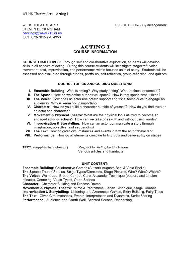 Acting 1 Syllabus | PDF | Acting | Theatre