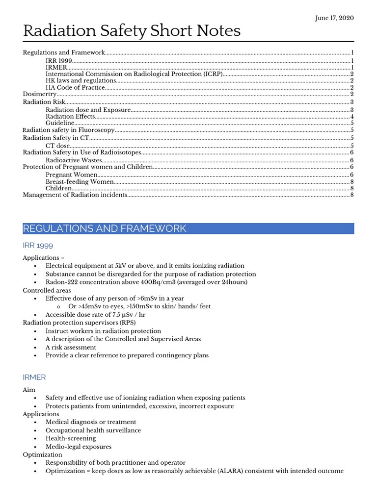 Radiation Safety Short Notes | PDF | Radiation Protection | Ionizing ...