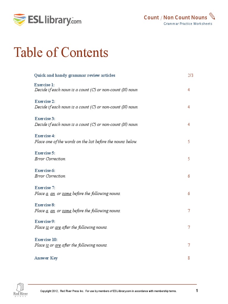 Count vs. Non Count 8 PDF | PDF | Noun | Grammatical Number