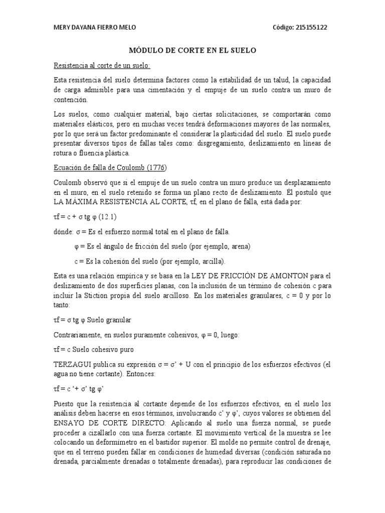 Módulo de Corte en El Suelo | PDF | Falla (geología) | Fricción