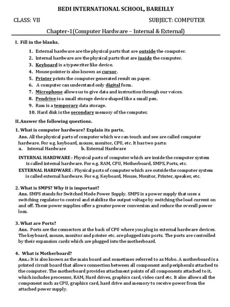 Class-VII Computer Solution I-Term | PDF | Computer Hardware | Computer ...