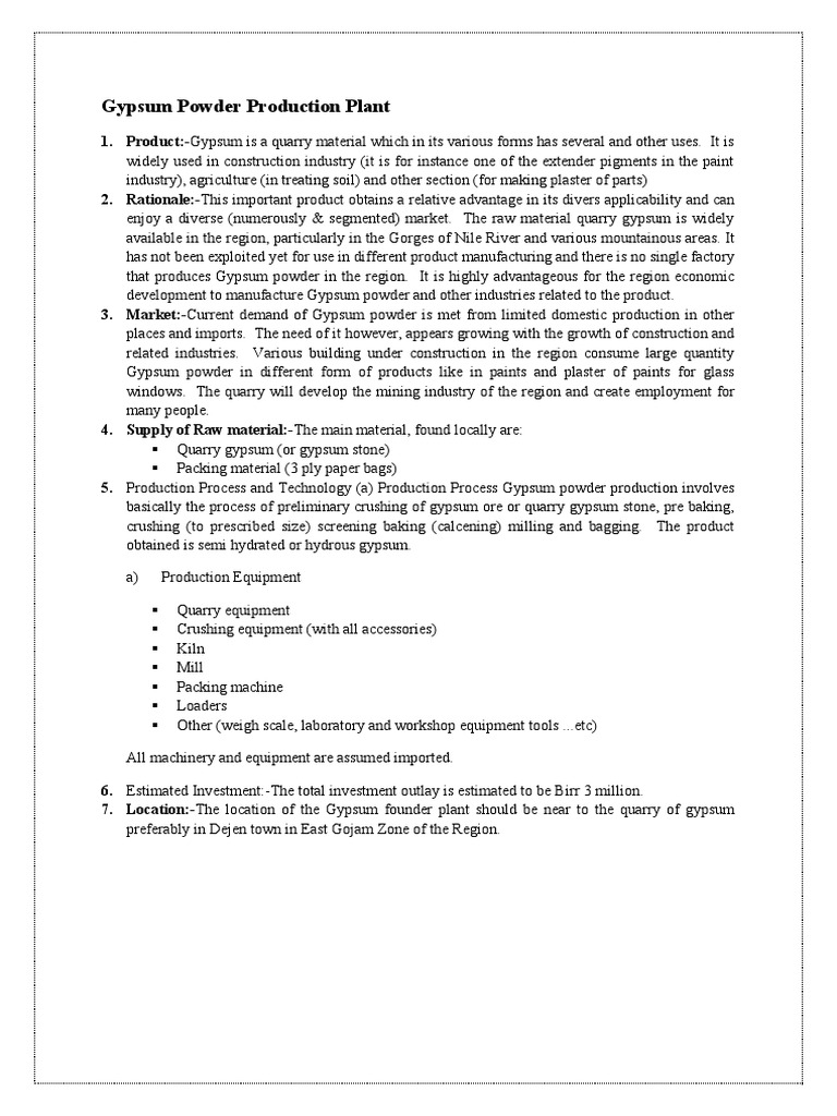 Gypsum Powder Production Plant Overview | PDF