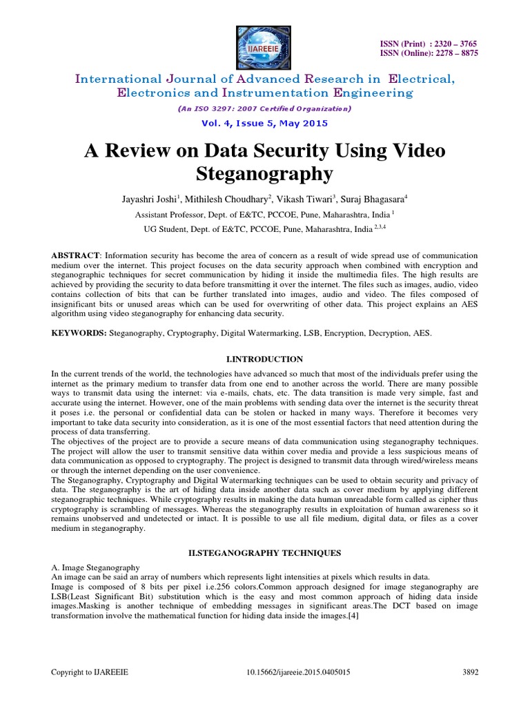 A Review On Data Security Using Video Steganography | PDF | Cryptography | Secrecy