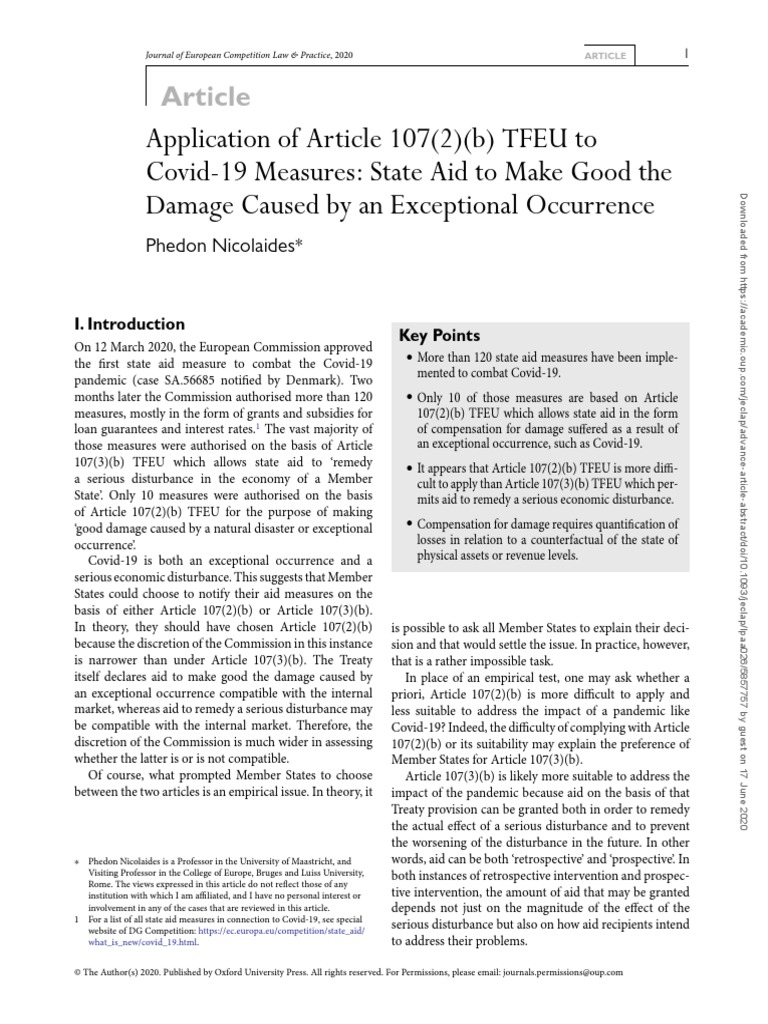 Application of Article 107 (2) (B) TFEU To Covid-19 Measures: State Aid ...
