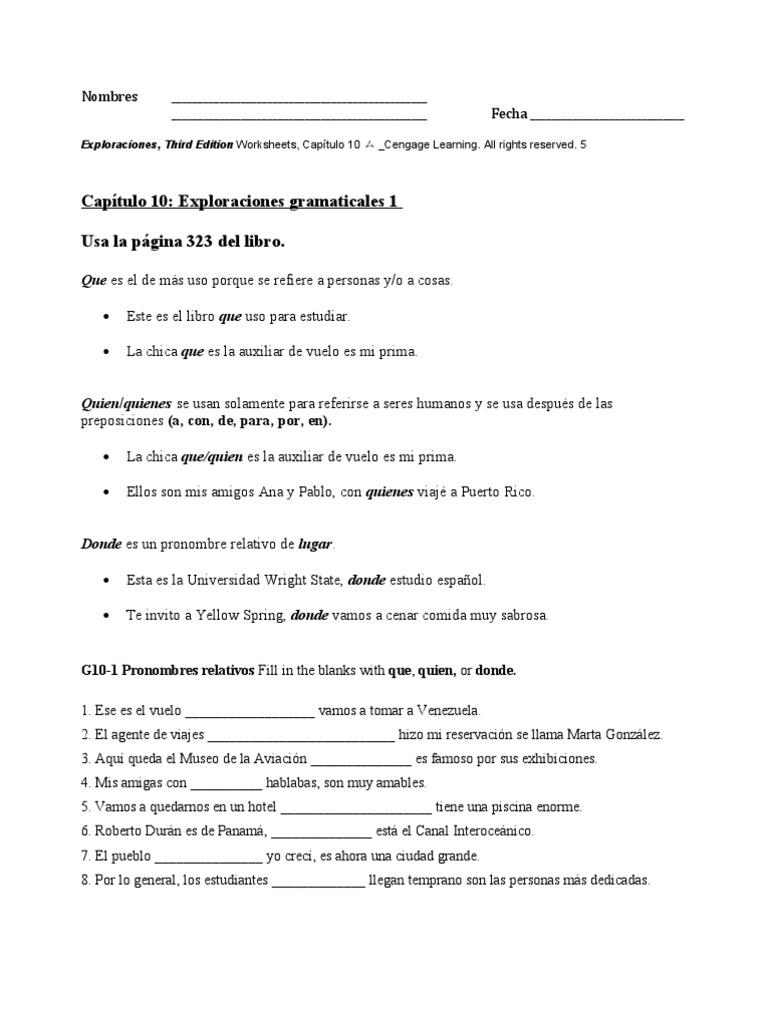 Pronombres Relativos - Hoja de Trabajo | PDF