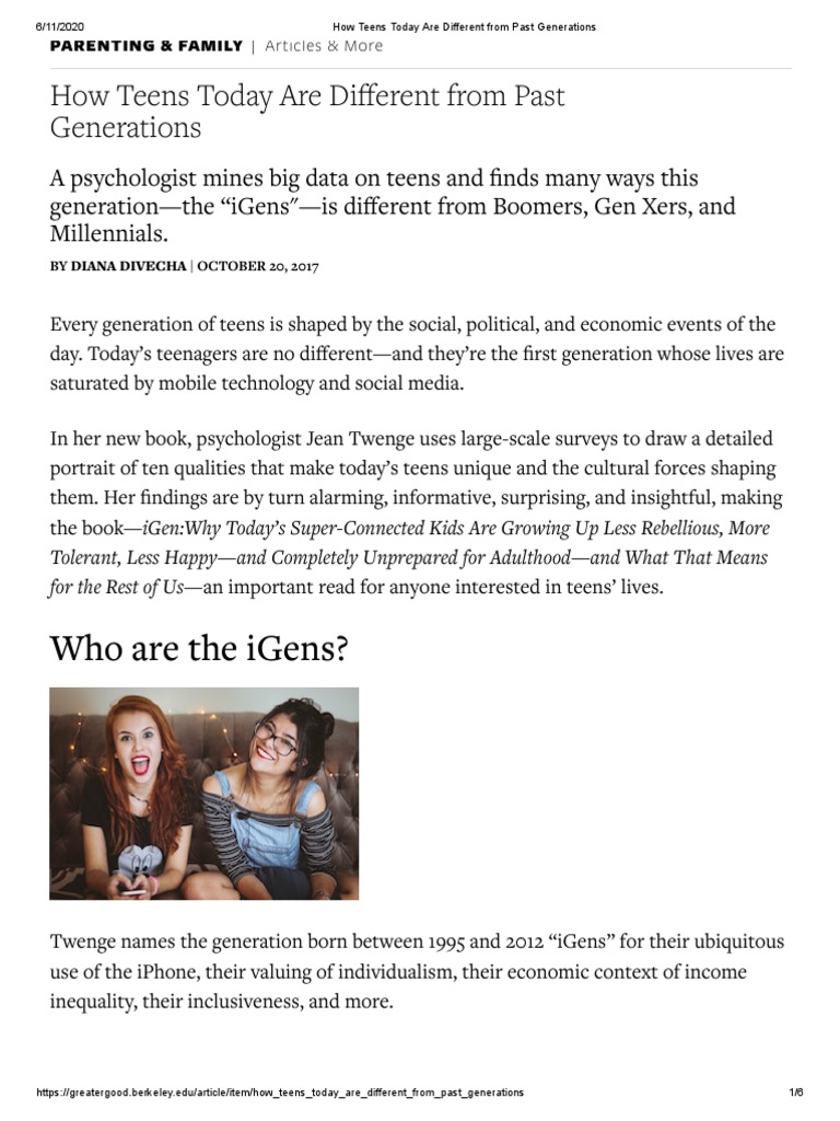How Teens Today Are Different From Past Generations | PDF | Adolescence ...