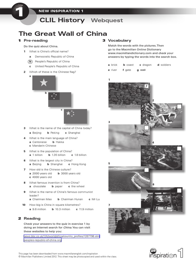 CLIL History The Great Wall of China: Webquest | PDF | Beijing | China