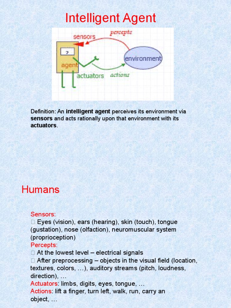 Intelligent Agent: Definition: An Intelligent Agent Perceives Its ...
