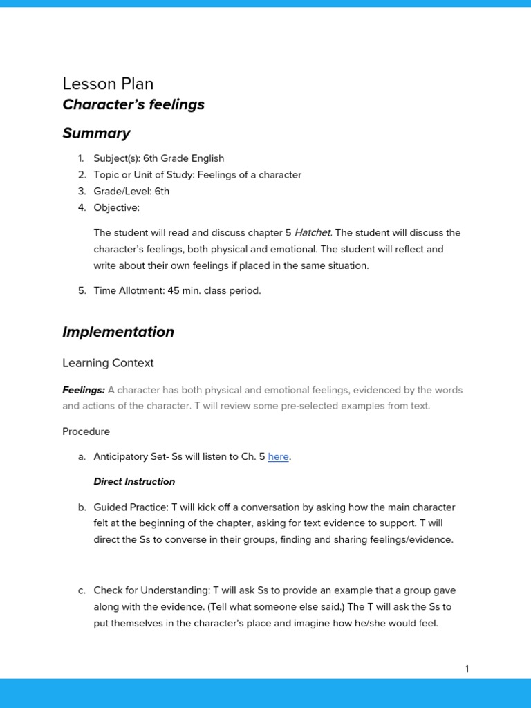 Exploring Character Feelings in Hatchet | PDF | Language Arts & Discipline
