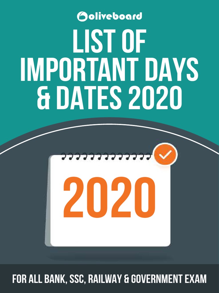 List of Important Days & DATES 2020: For All Bank, SSC, Railway ...