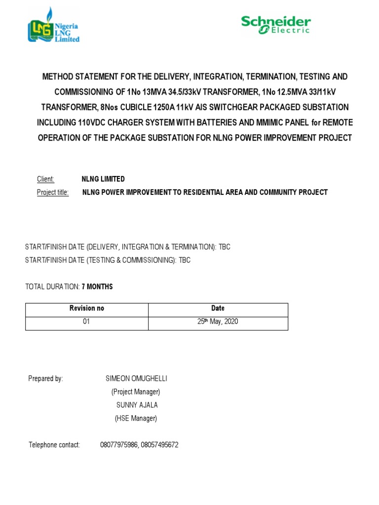 Method Statement - Installation of Transformers and E-House Rev 01 ...