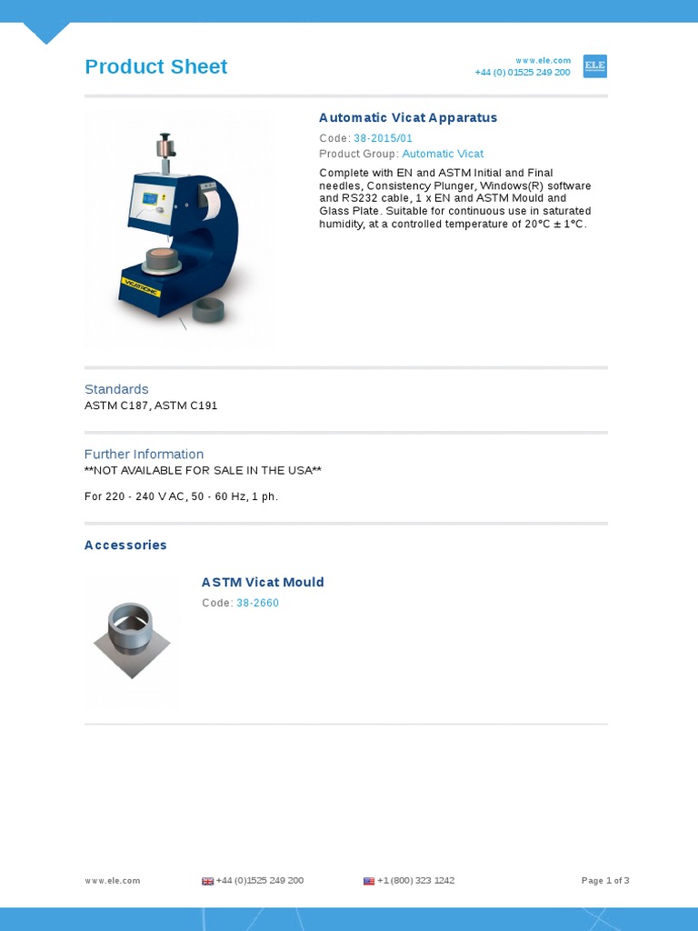 Automatic Vicat Apparatus | PDF