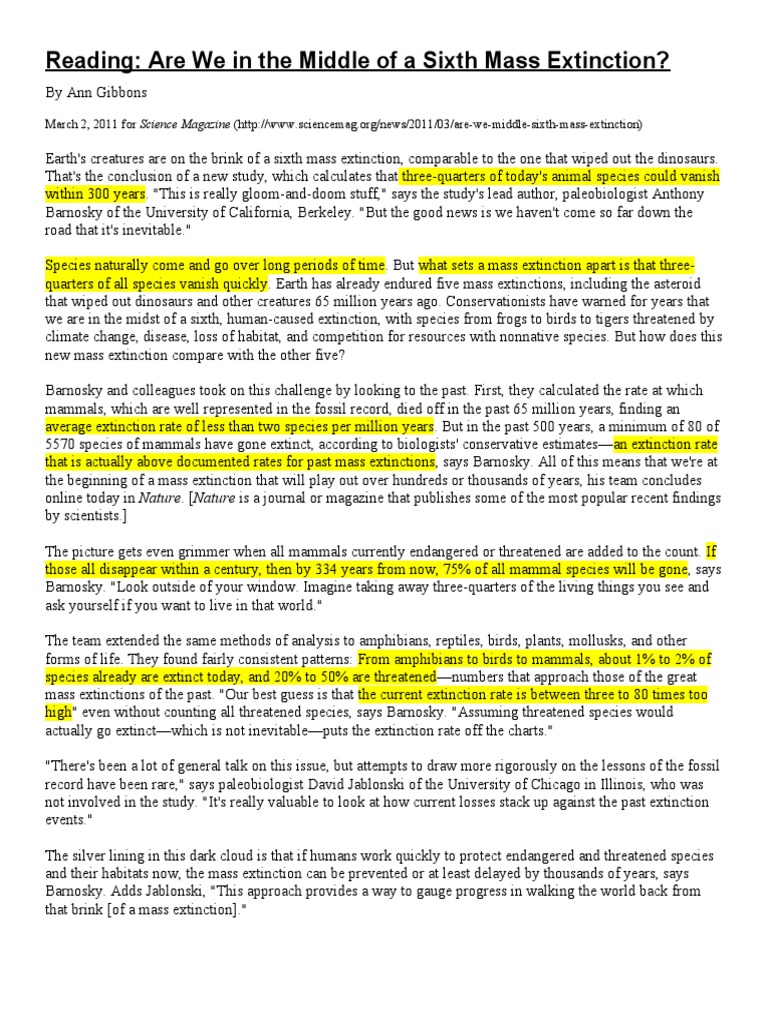 Are We in The Middle of A 6th Mass Extinction - Biology B Year 10 | PDF ...