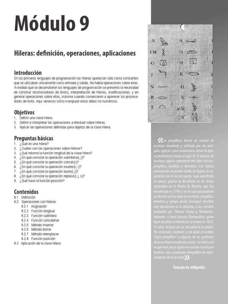 Modulo9 Hileras (DefinicionOperacionesAplicaciones | PDF | Jeroglíficos egipcios | Lenguaje de ...