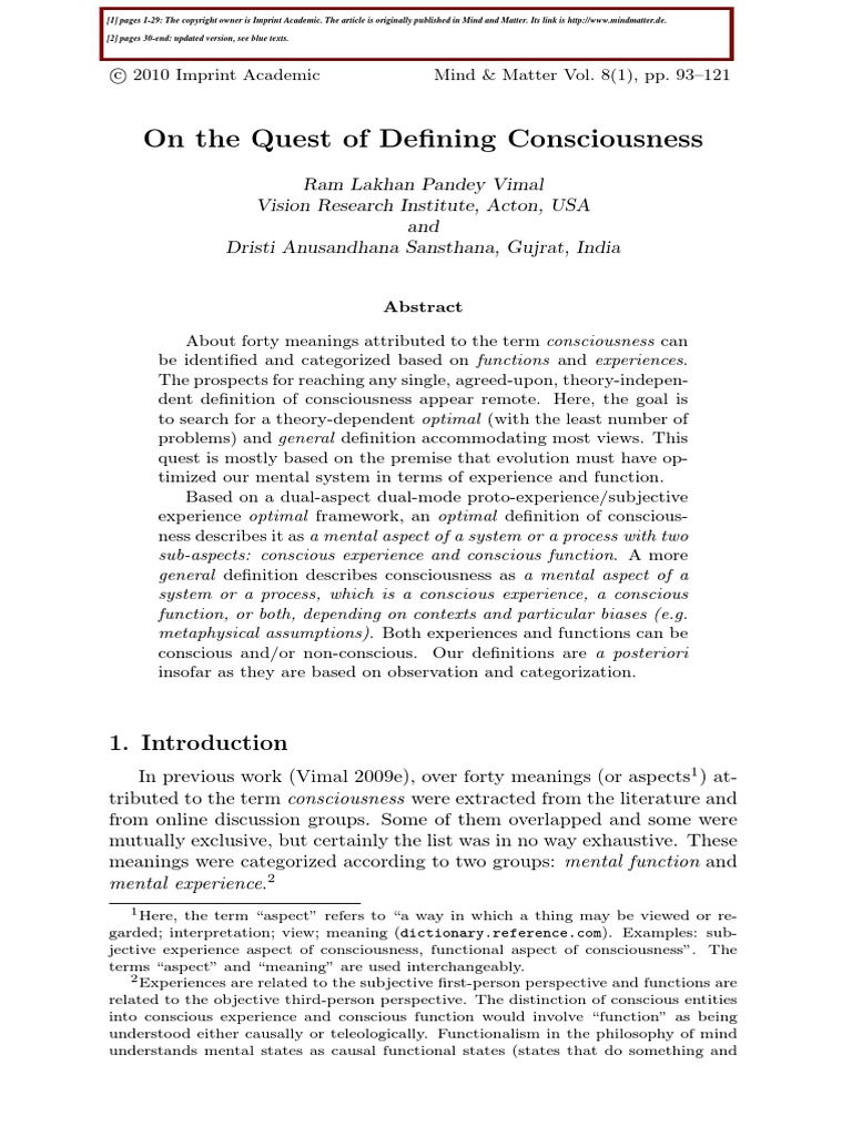 On The Quest of Defining Consciousness PDF | PDF | Consciousness | Qualia