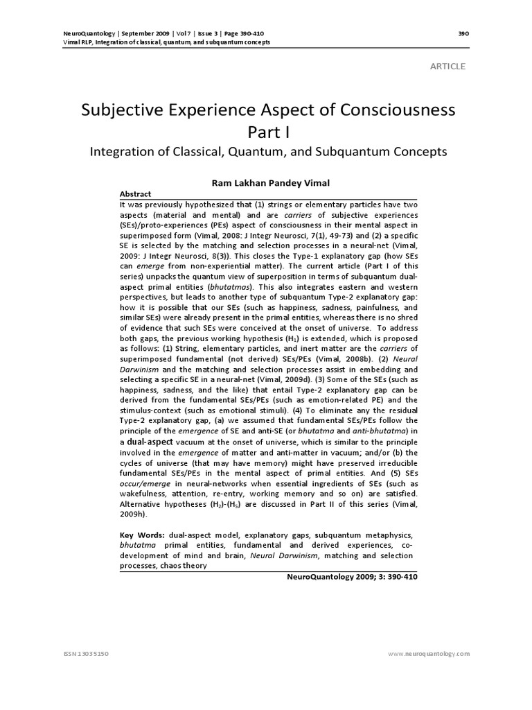 Subjective Experience Aspect of Consciou PDF | PDF | String Theory ...