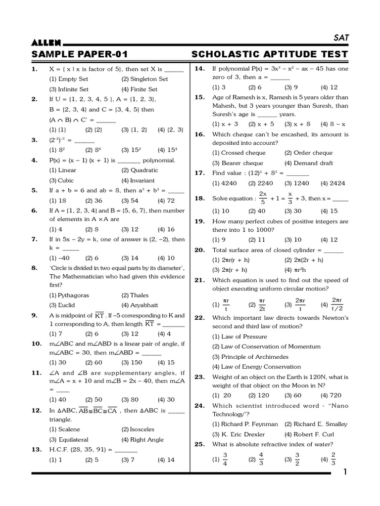 Gujarat NTSE Sample Papers SAT | PDF | Physical Sciences | Nature