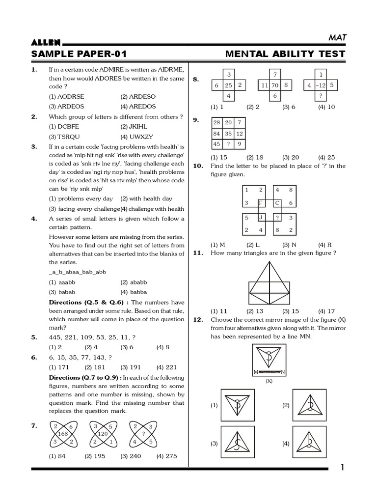 Haryana NTSE Sample Papers MAT PDF | PDF | Workweek And Weekend