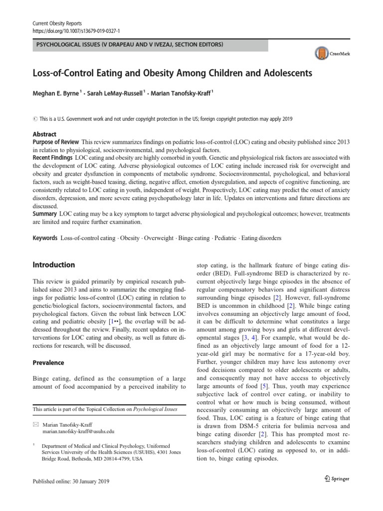 Loss-of-Control Eating and Obesity Among Children and Adolescents | PDF ...