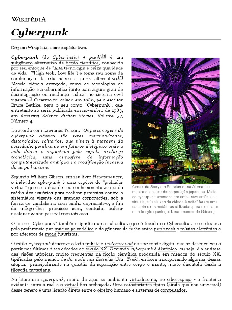 Cyberpunk - Wikipédia, A Enciclopédia Livre | PDF | Jogos e Atividades ...