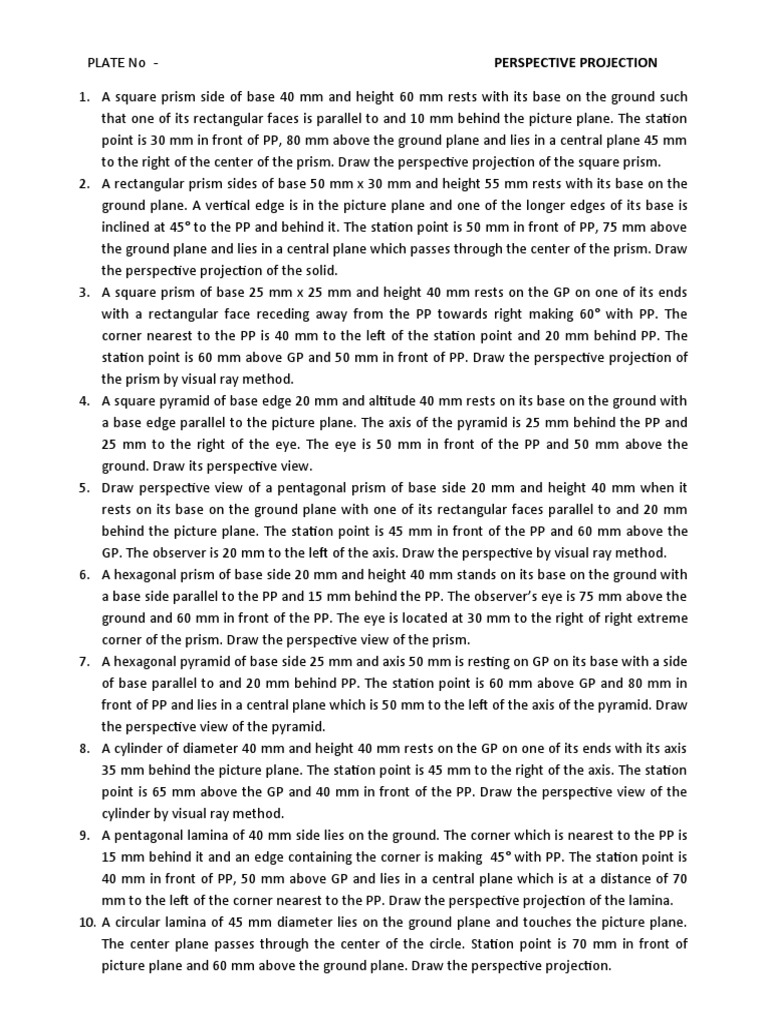 Perspective Projection Question Bank | PDF | Perspective (Graphical ...