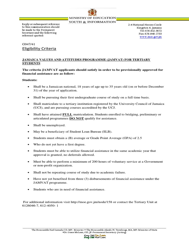 JAMVAT Eligibility Criteria. - 0 | PDF | Jamaica | Students