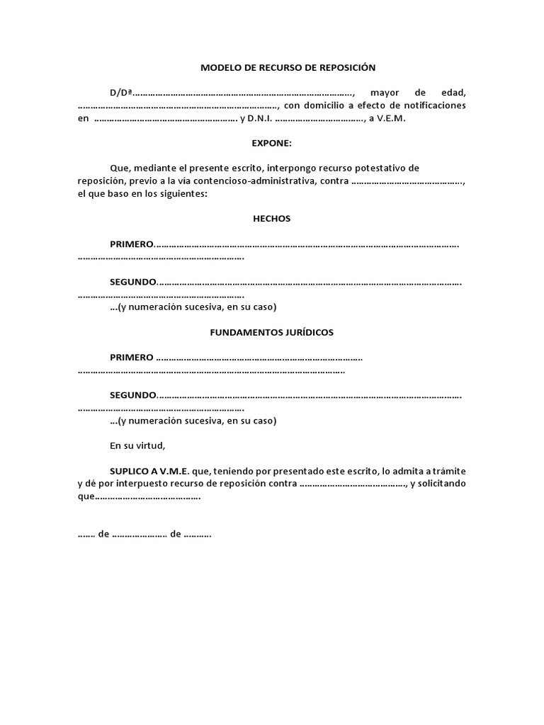 Modelo de Recurso de Reposicion PDF | PDF