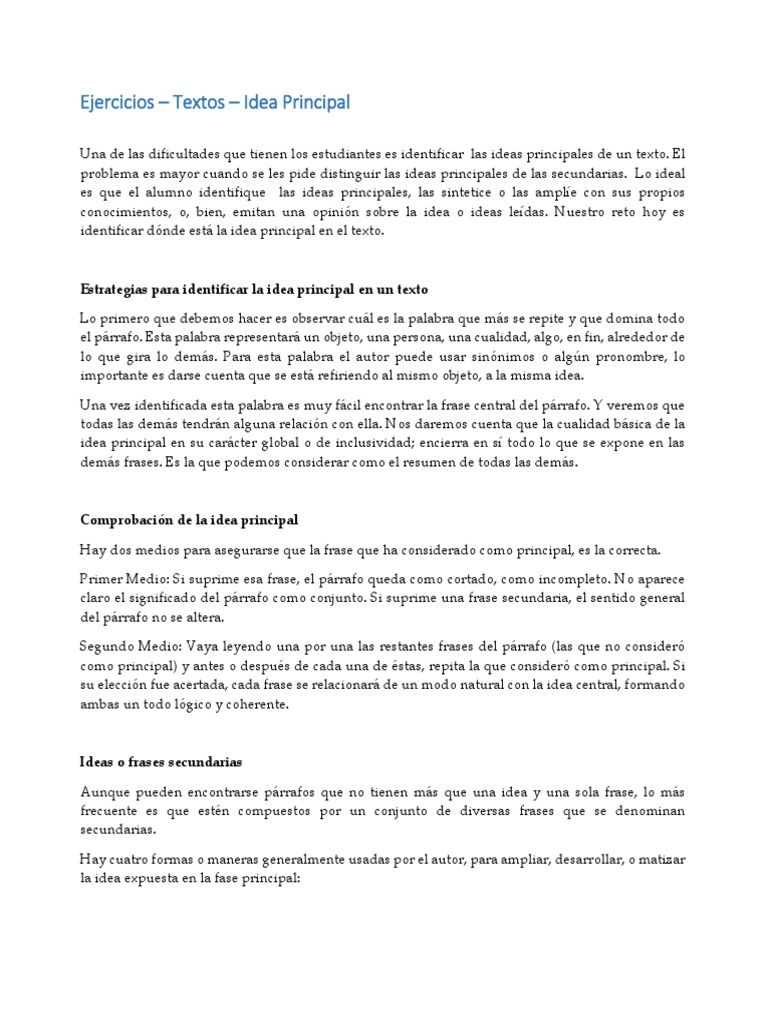 Ejercicios para Identificar Ideas Principales | PDF | Verdad | Science