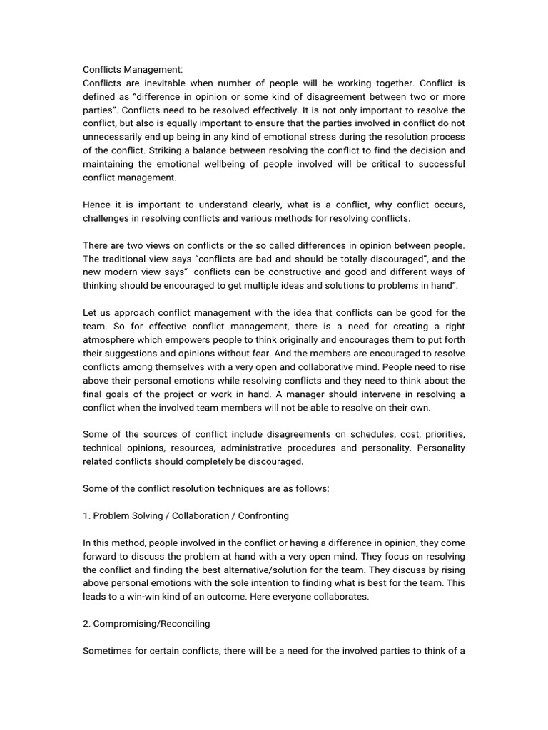 Conflicts Management 1 | PDF | Conflict Resolution | Applied Psychology