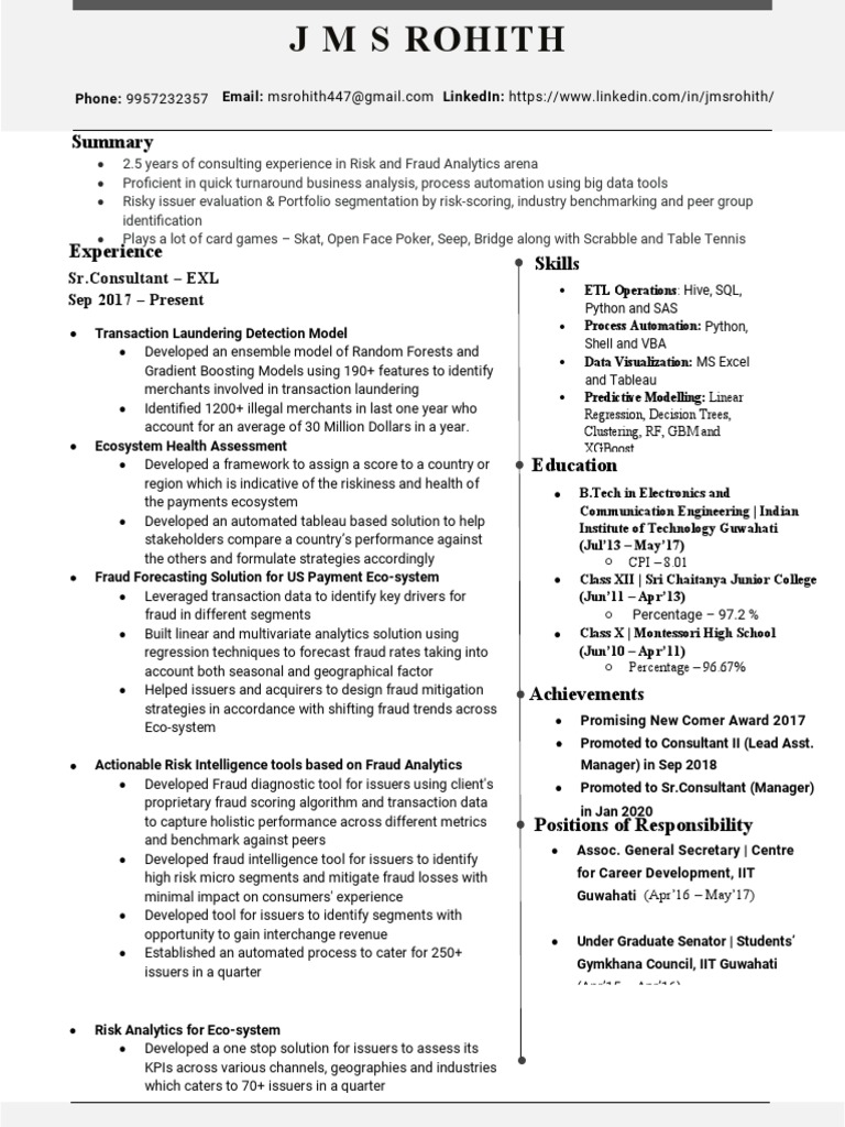 Resume - J M S Rohith | PDF | Analytics | Business