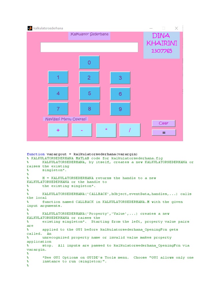 MATLAB code for a simple calculator GUI application | PDF | Subroutine ...