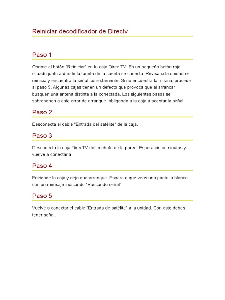 Reiniciar Decodificador De Directv Pdf