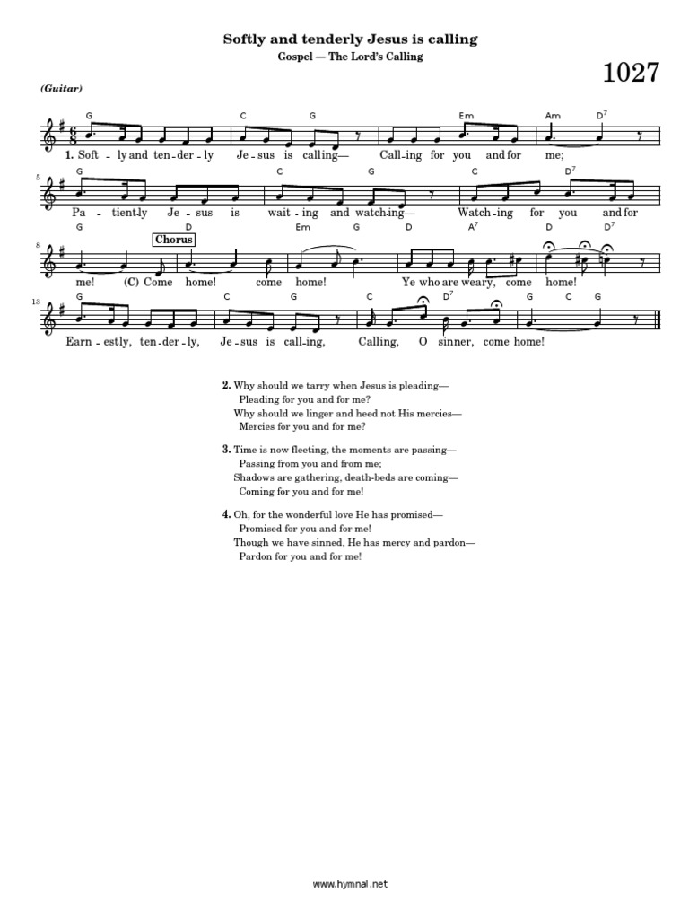 Softly and Tenderly Jesus Calling Chords | PDF
