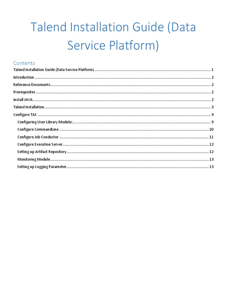 Talend Installation Guide (Data Service Platform) | PDF | Library ...