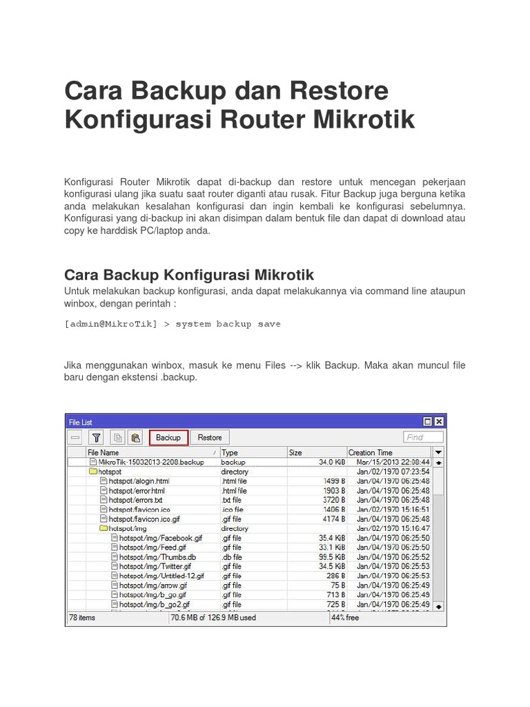 Cara Backup Dan Restore Konfigurasi Router Mikrotik | PDF | Bisnis | Komputer