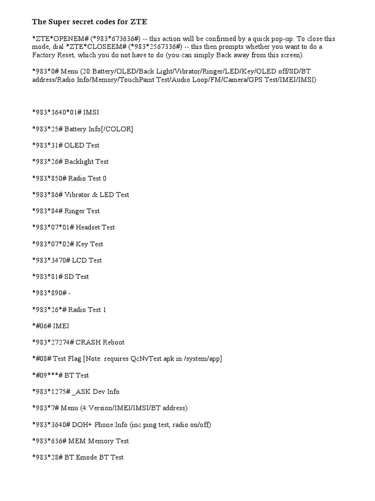 The Super secret codes fоr ZTE | Download Free PDF | Information ...