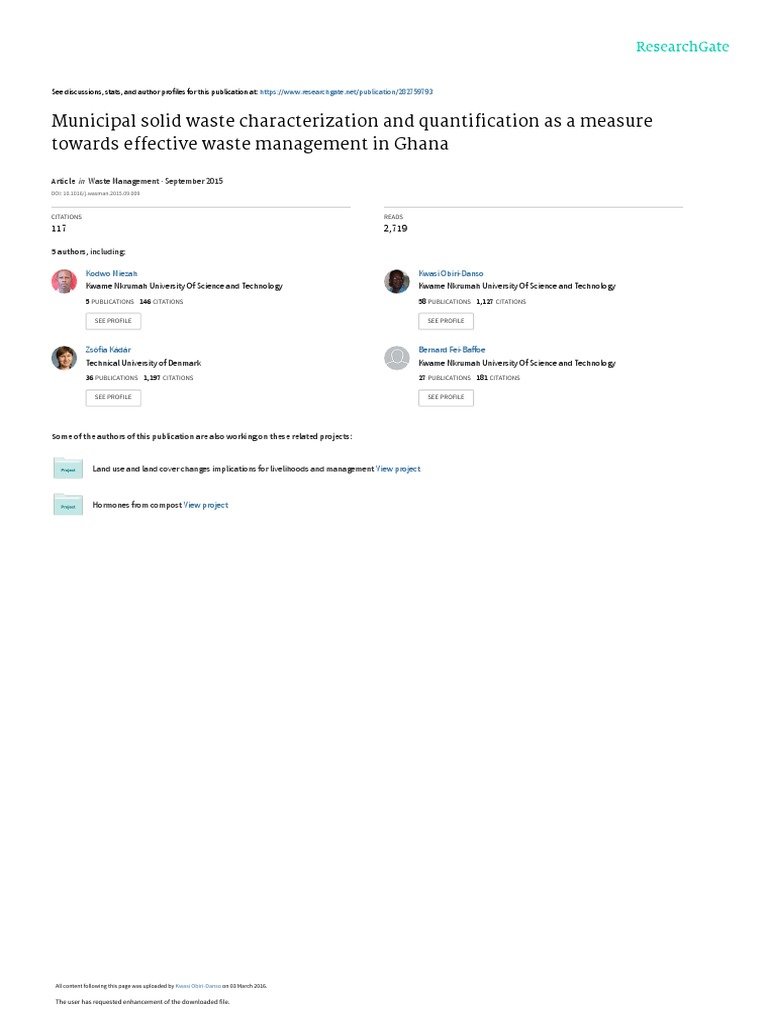Municipal Solid Waste Characterization and Quantif | PDF | Sample Size ...
