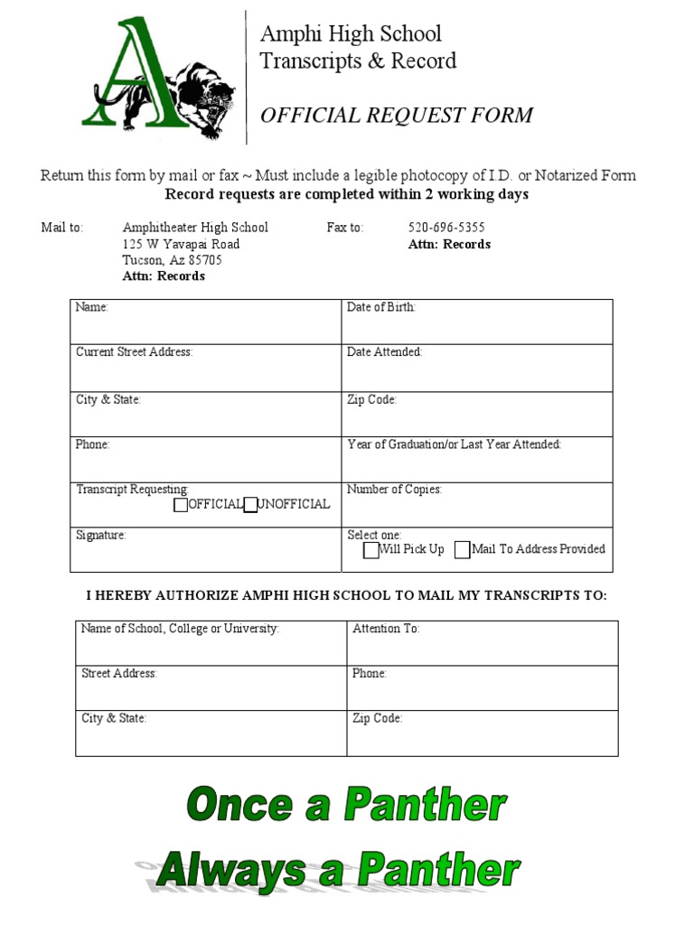 Official Request Form: Amphi High School Transcripts & Record | PDF