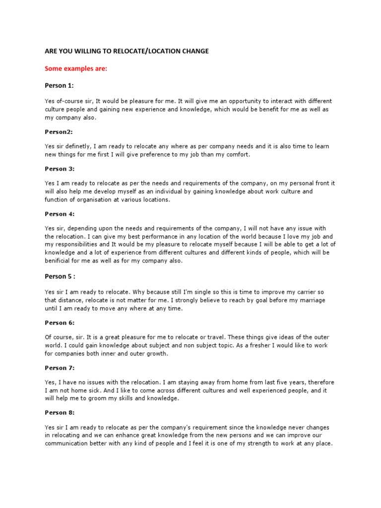Are You Willing To Relocate | PDF