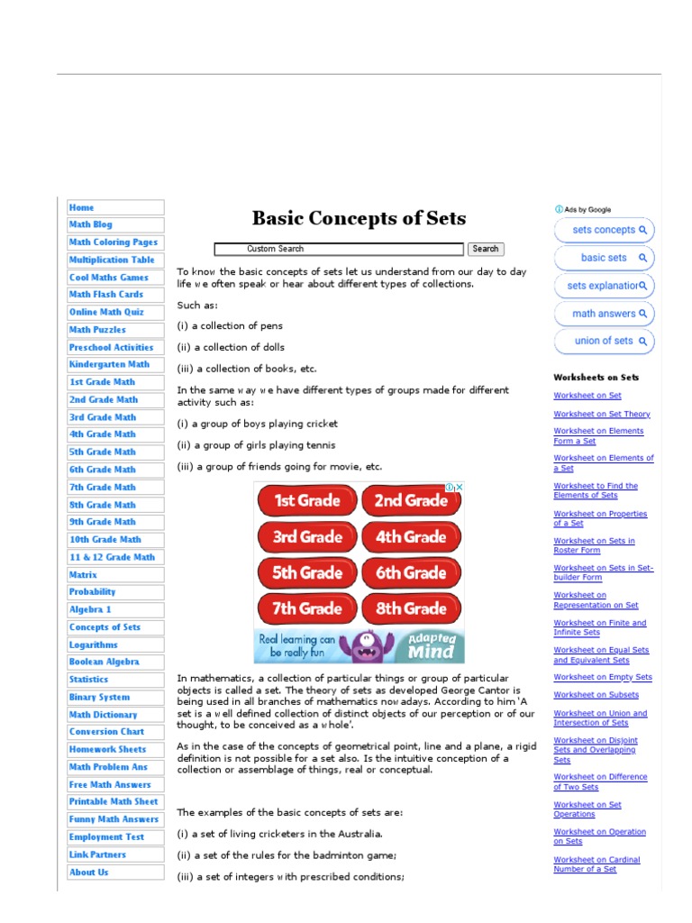 Basic Concepts of Sets - Definition of Set - Explanation of The Term ...