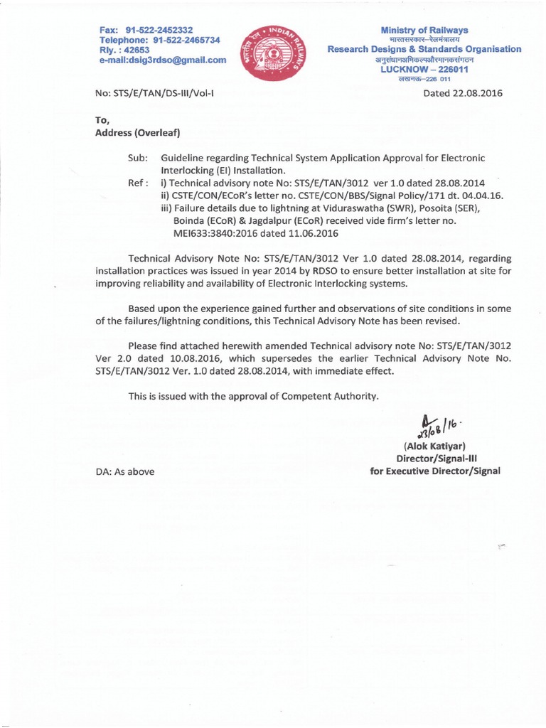 RDSO Installation Guidlines STS E TAN 3012 | PDF