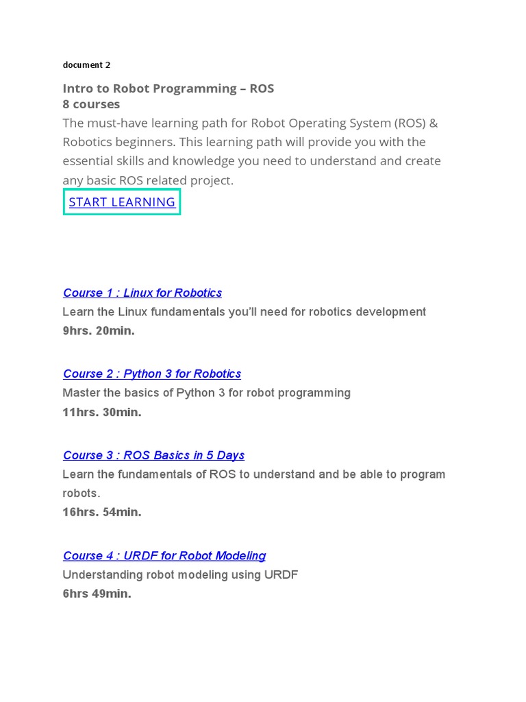 Intro To Robot Programming - ROS 8 Courses: Start Learning | PDF ... Intro To Robot Programming - ROS 8 Courses: Start Learning | PDF ...